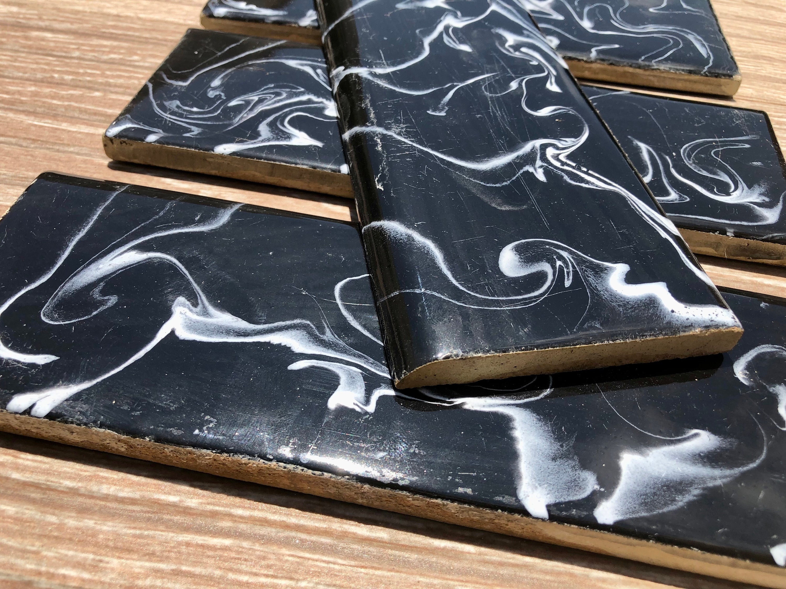 Black Vintage Border Tiles.original Retro Marble smoke Design.black 50s ...