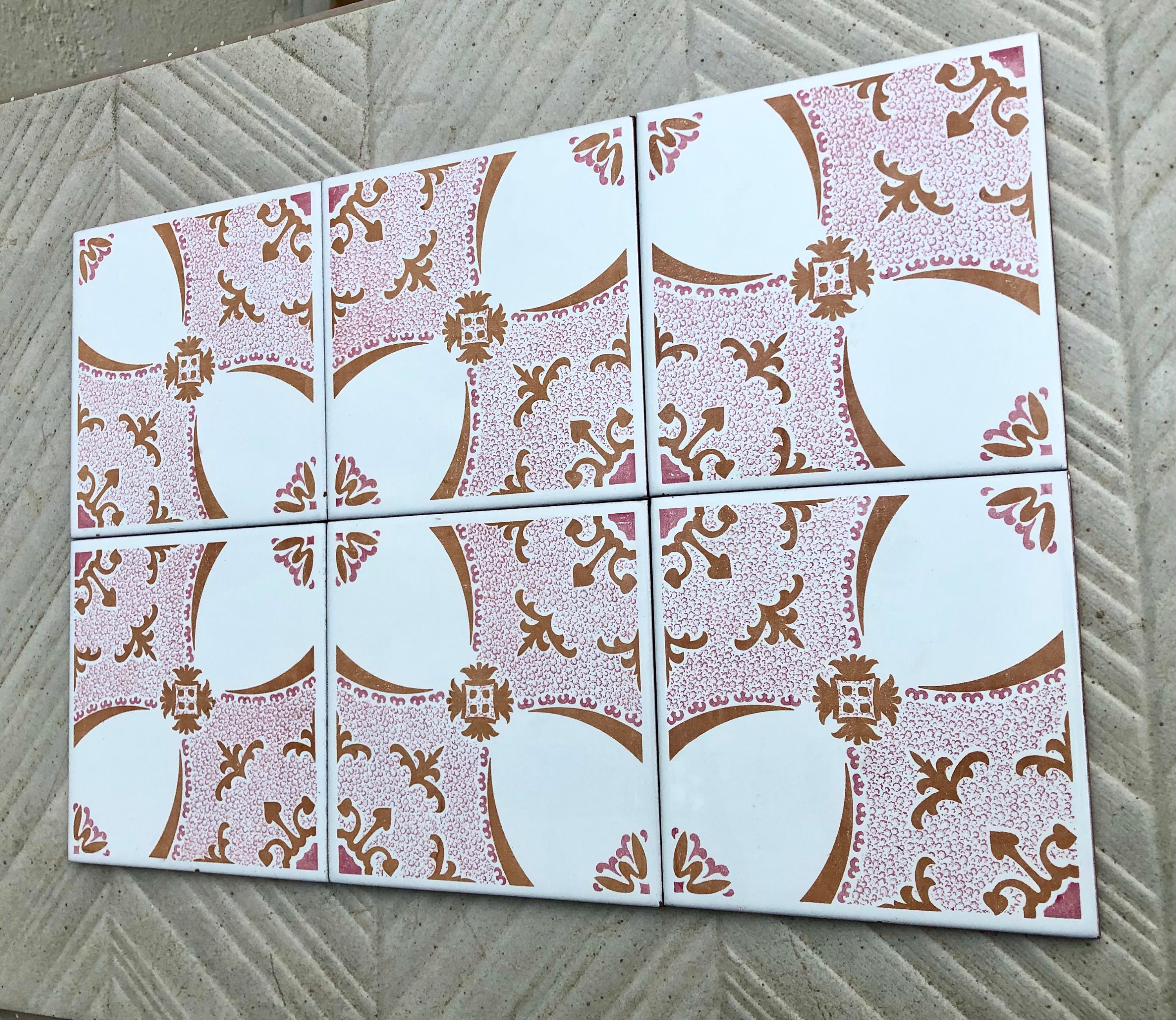 6 Spanish 70s Pink Tiles.vintage Floral Tile Mural. 60s, 70s Decor, Mid ...
