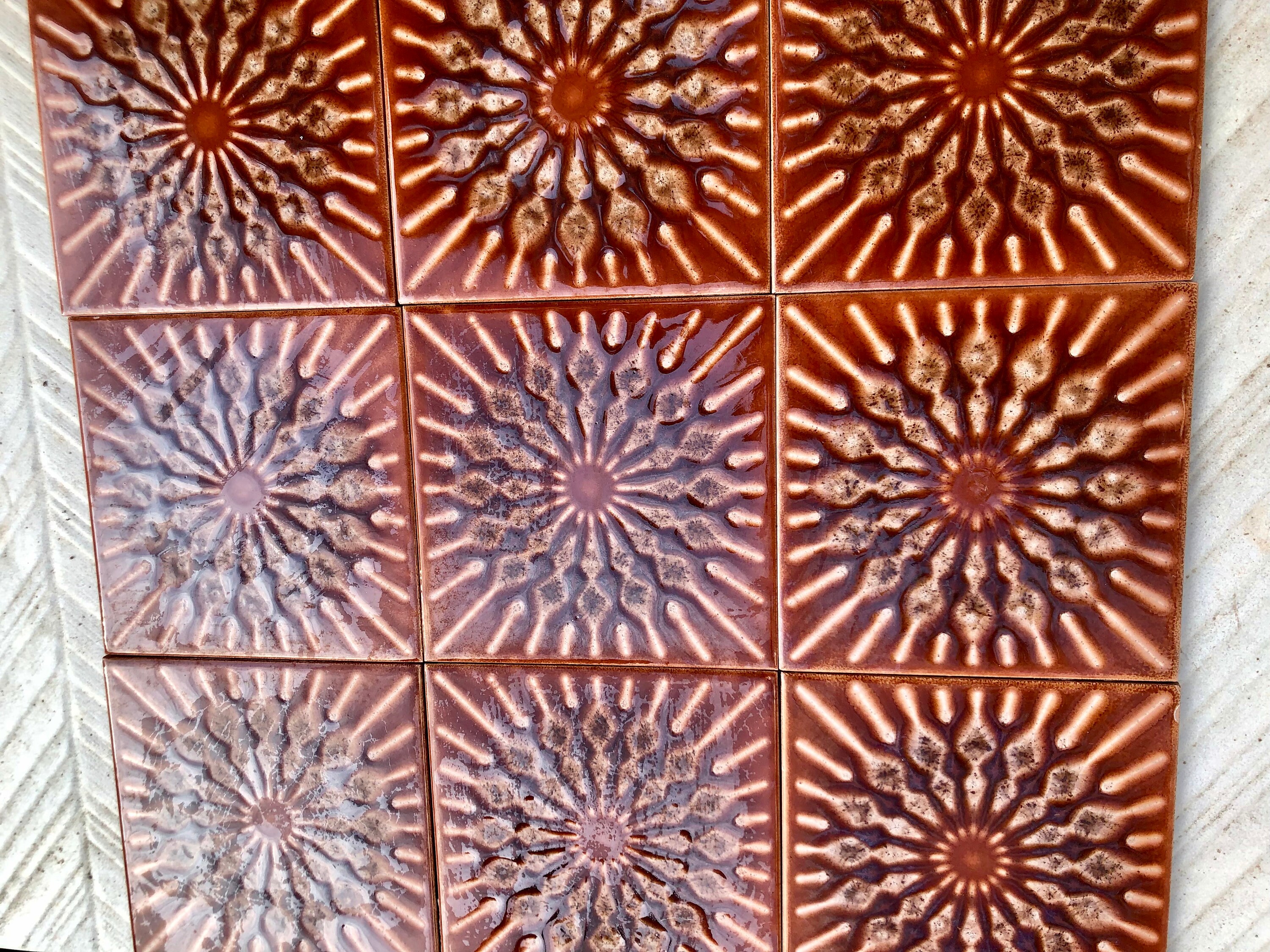 Spanish Vintage Glazed Terracotta BROWN 70s Tiles.9 Pc. Fat Lava NOS ...