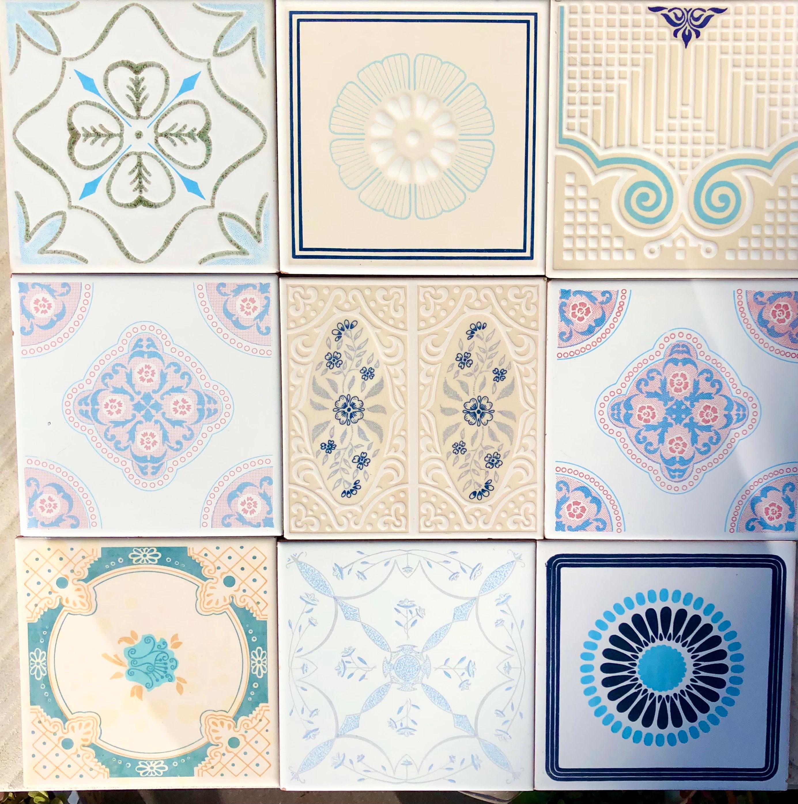 9 Spanish Vintage Tiles From the 60s 70s. Blue Floral Tiles. MCM ...