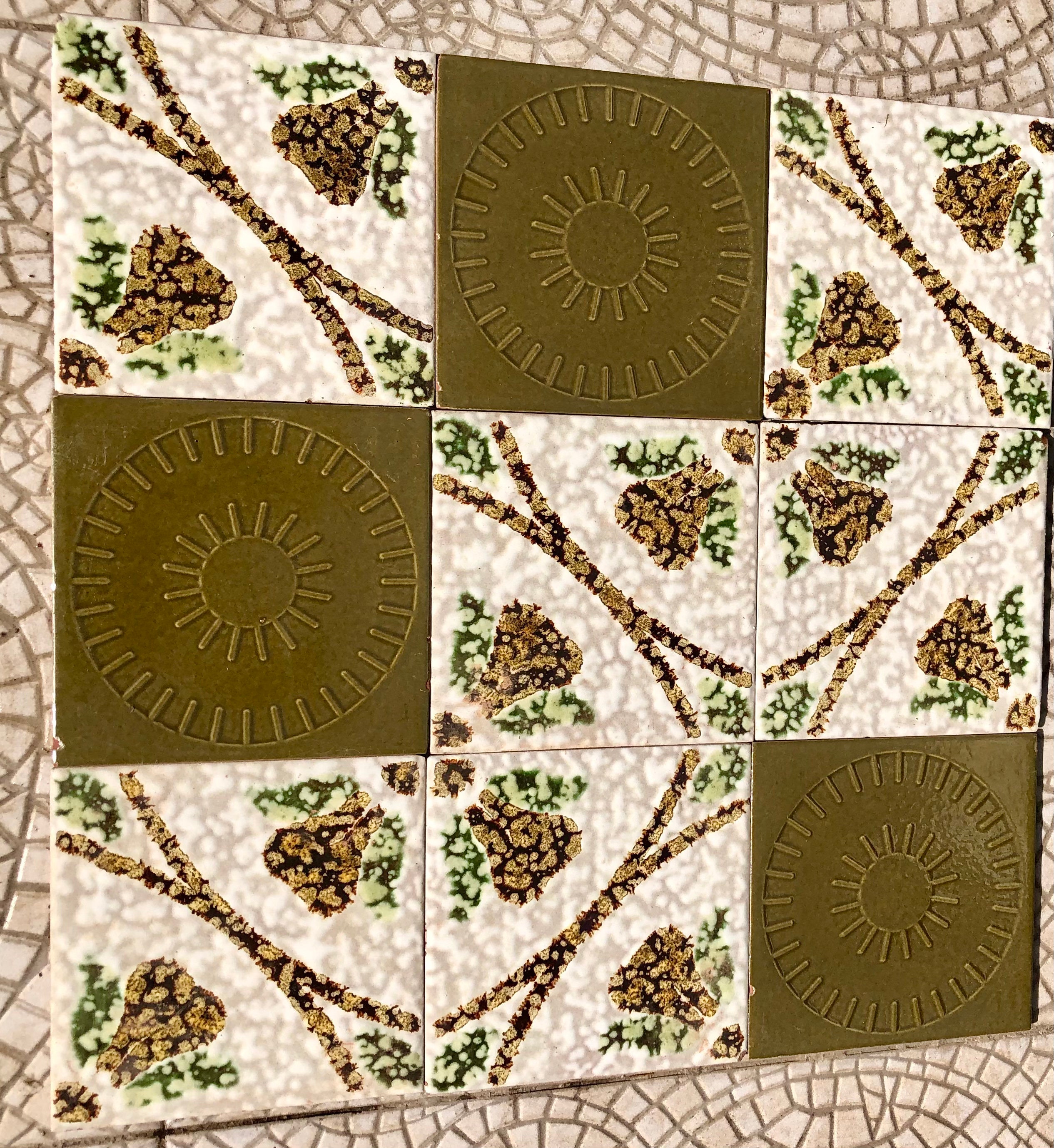 9 Mid Century GREEN and Brown Fat Lava Brutalist Tiles From - Etsy