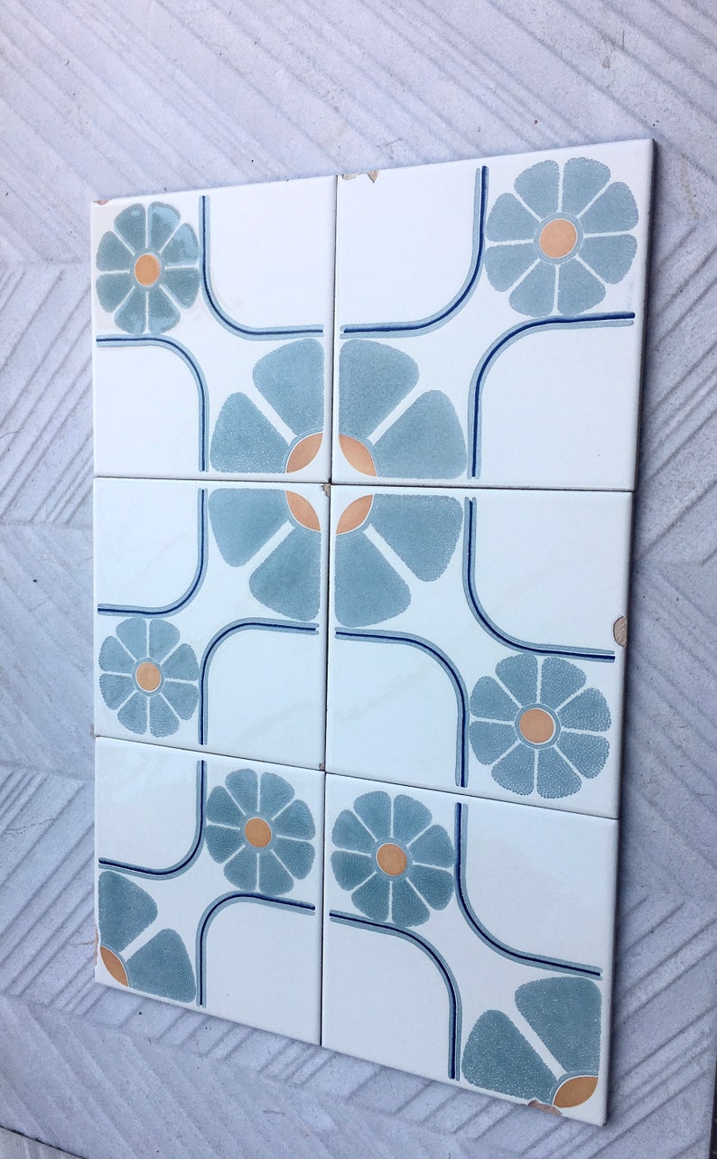 70s Spanish vintage tile mural. Mid century groovy flower | Etsy