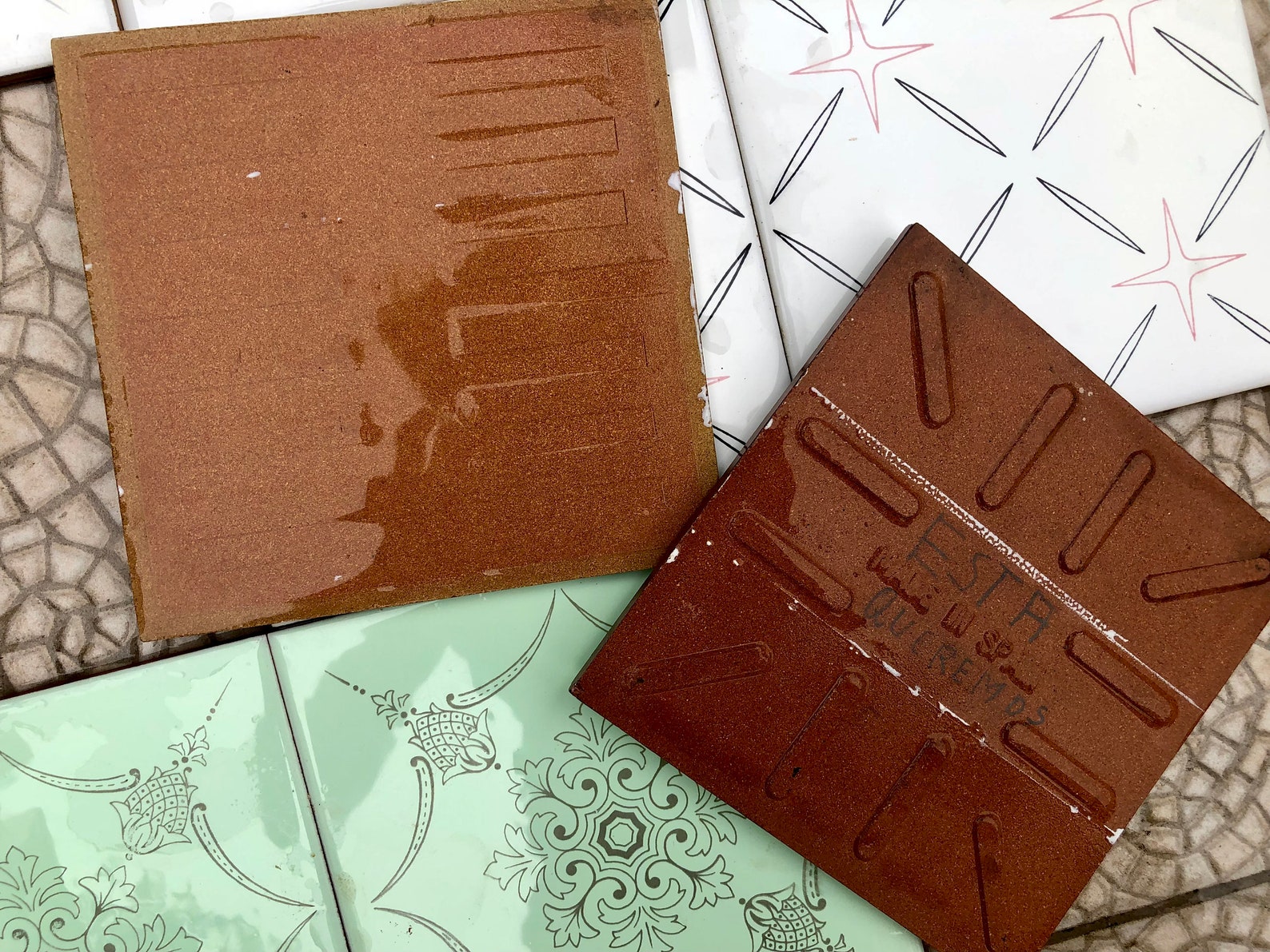 60s 70s Vintage Atomic Tiles, UNUSED. 9 Pc Set Mint,pink, Gray + White ...
