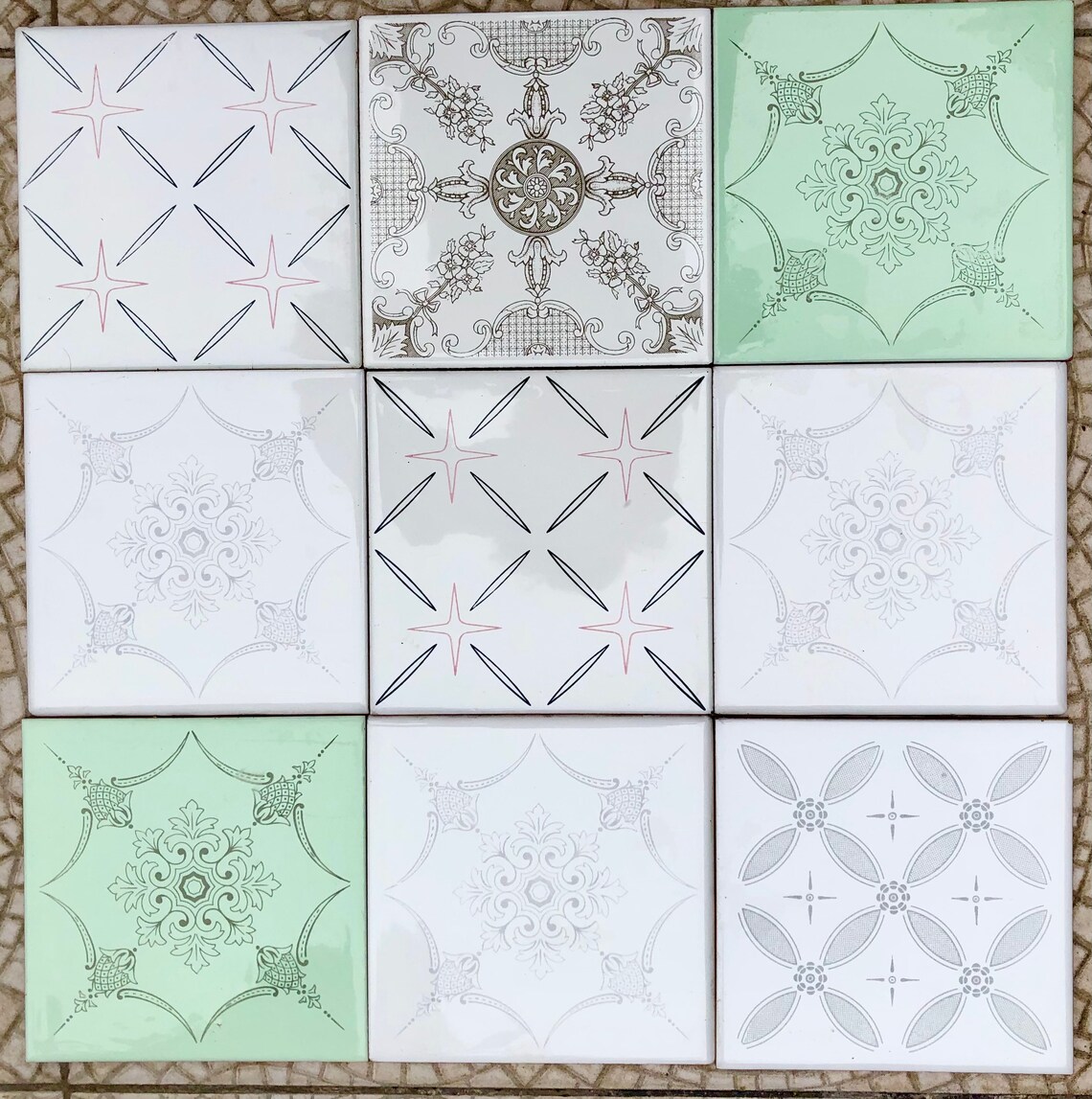 60s 70s Vintage Atomic Tiles UNUSED. 9 Pc Set Mintpink Gray - Etsy