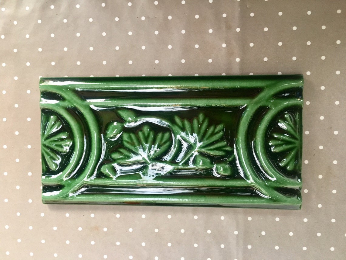 10 Green Art Nouveau Vintage Tiles. Glossy Embossed Tiles From | Etsy