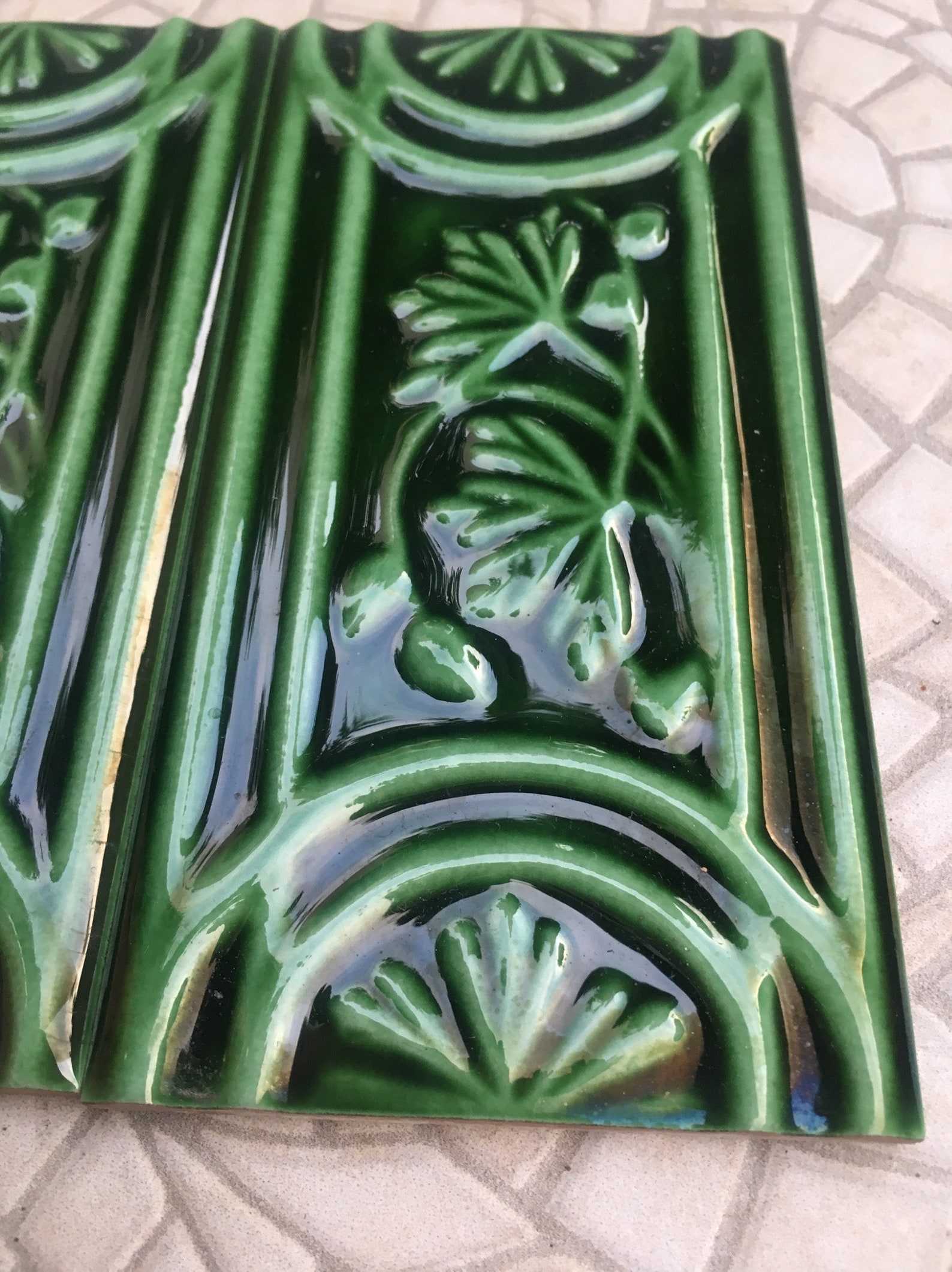10 Green Art Nouveau Vintage Tiles. Glossy Embossed Tiles From | Etsy