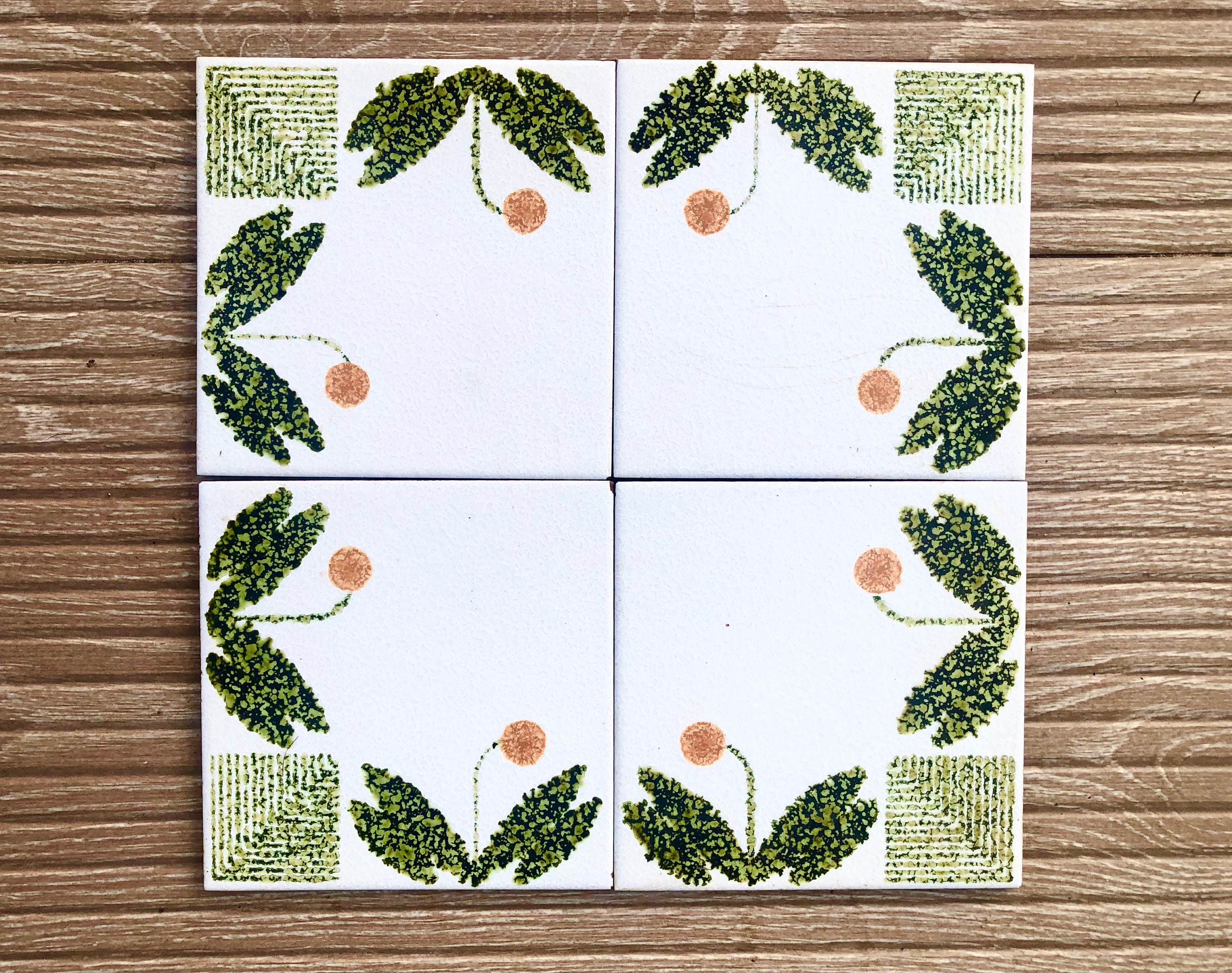 Vintage Tiles From Spain. 4 Tile Mural. 70s Geometric Fat Lava in Green ...