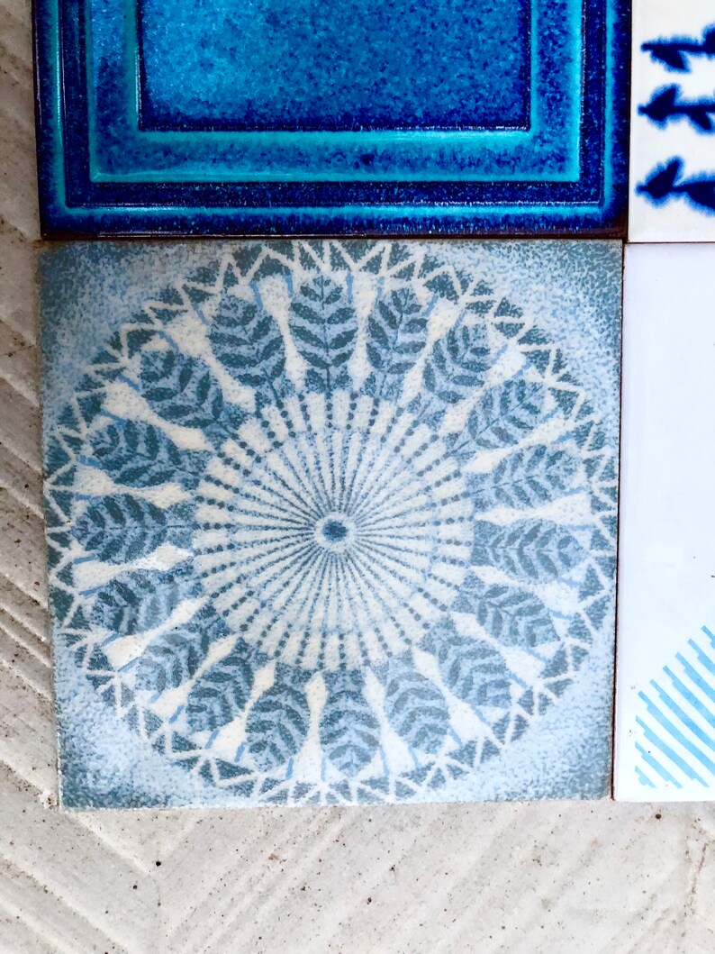 Vintage Tiles From Spain. 4 Pc Mural. 70s Fat Lava Style Blue ...