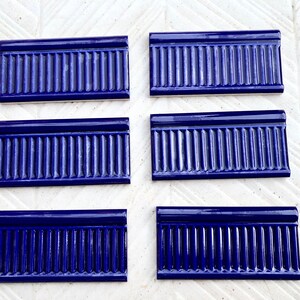 6 BLUE Art Nouveau Style Border Tiles. Glazed NEW Ceramic Embossed ...