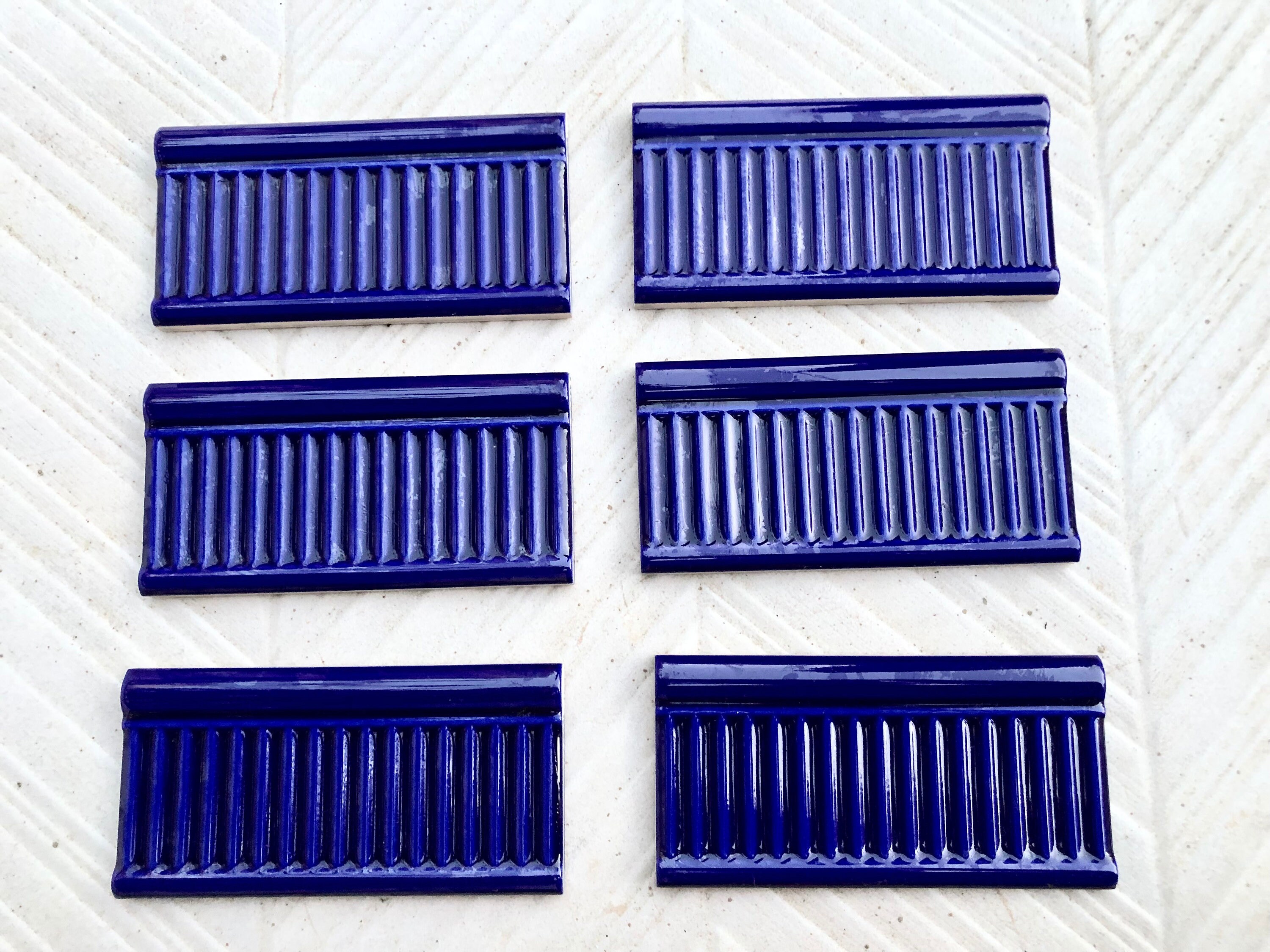 6 BLUE Art Nouveau Style Border Tiles. Glazed NEW Ceramic Embossed ...