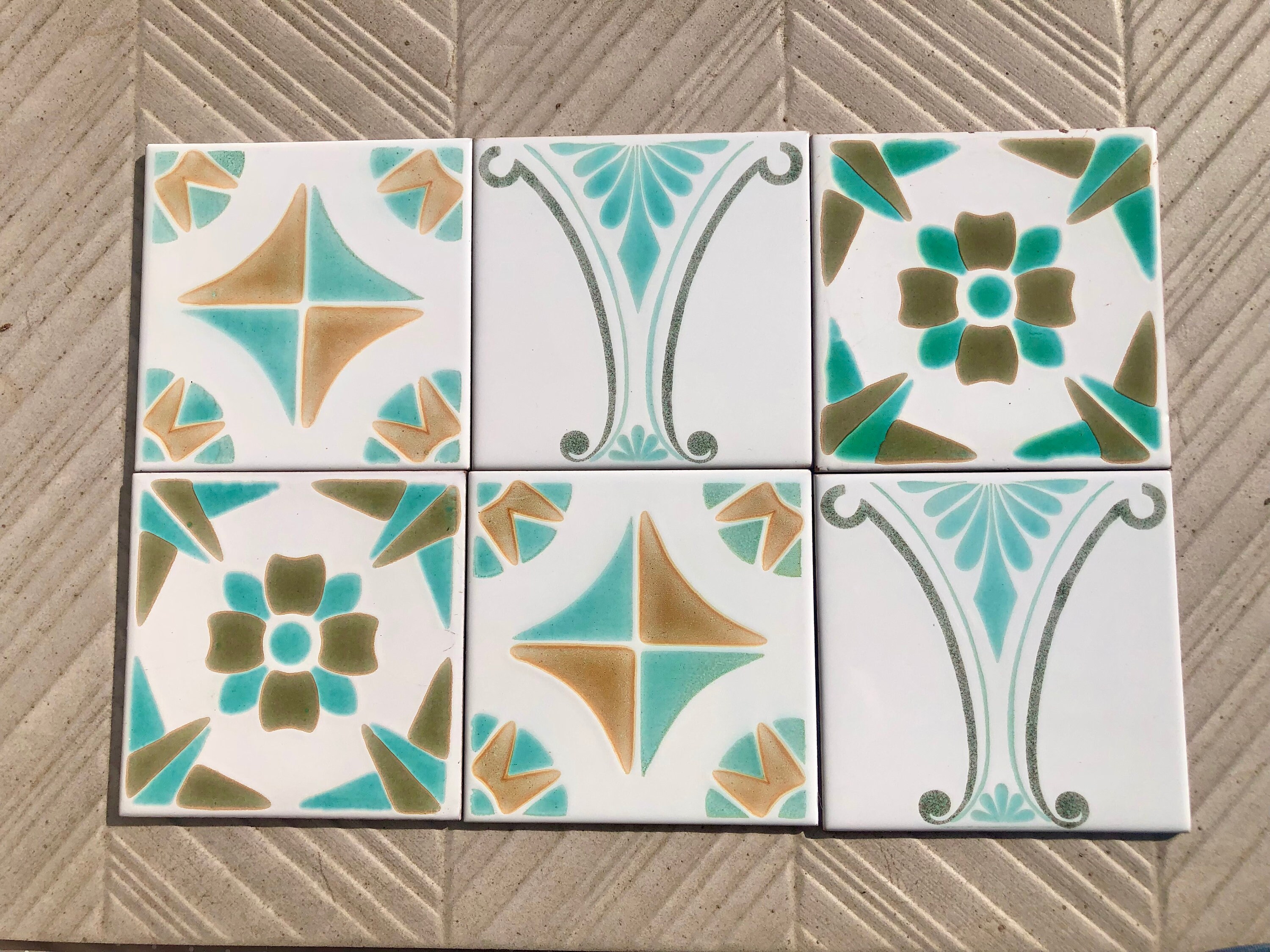 6 Original Vintage 70s Glossy Tiles. Turquoise Blue + Brown Fat Lava ...