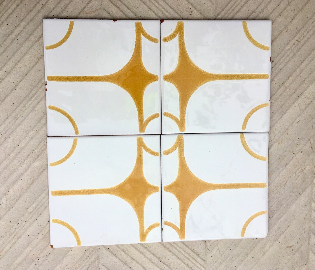 Spanish 60s 70s Vintage Tiles. 4 Pc Mustard Yellow, Pop Art Decorative ...
