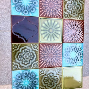 70s Vintage Glazed Retro Tiles. 12 Pc. Fat Lava Spanish NOS Decorative ...