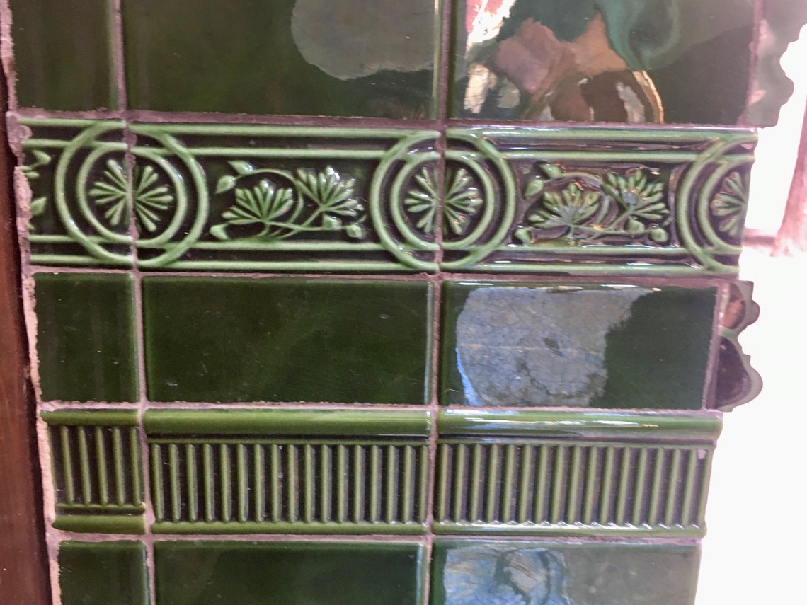10 Green Art Nouveau Vintage Tiles. Glossy Embossed Tiles From - Etsy