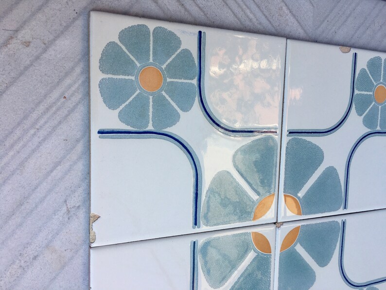 70s Spanish vintage tile mural. Mid century groovy flower | Etsy
