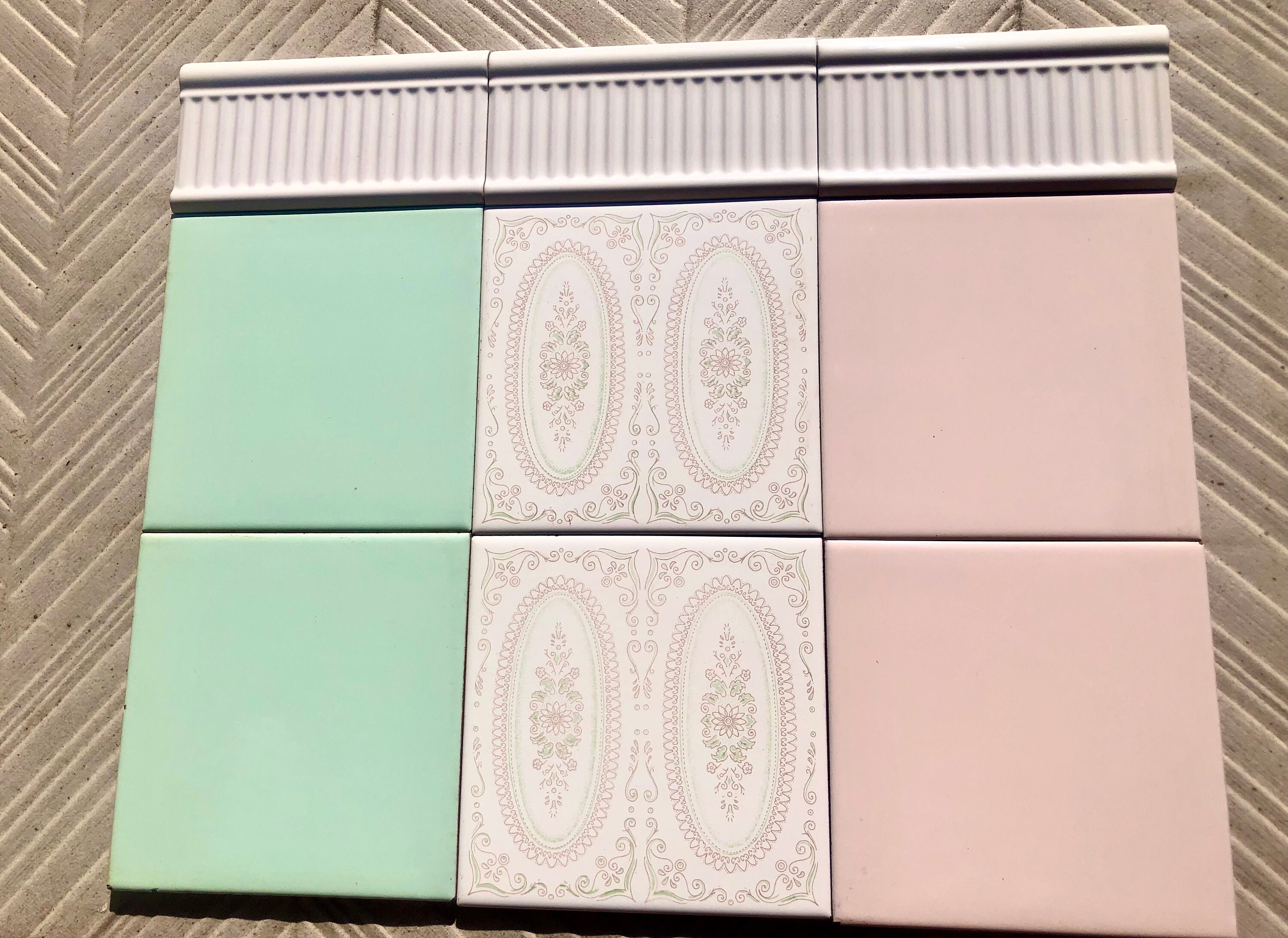 Art Nouveau Style Floral Border Tile Set From Spain. 9 Pcs, 3 Glazed ...