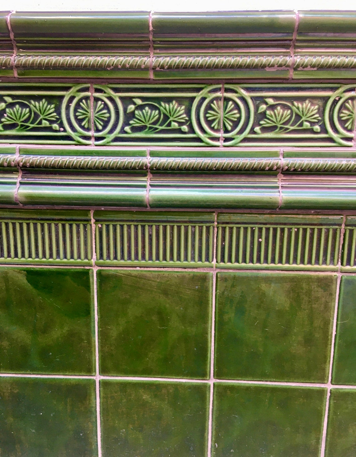 10 Green Art Nouveau Vintage Tiles. Glossy Embossed Tiles From | Etsy