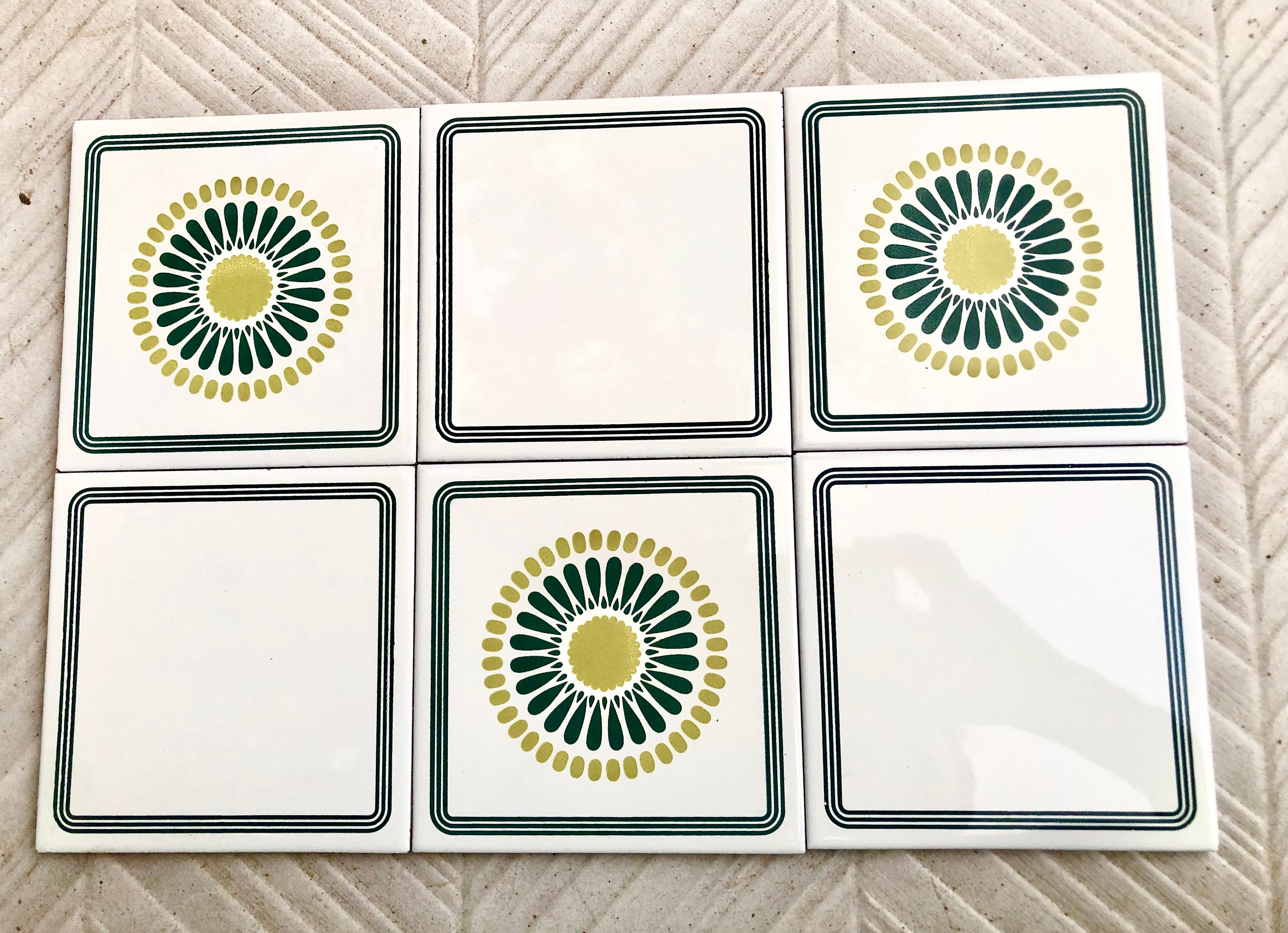 60s 70s Spanish Vintage Retro Tiles. 6 Mid Century ORIGINAL Groovy ...