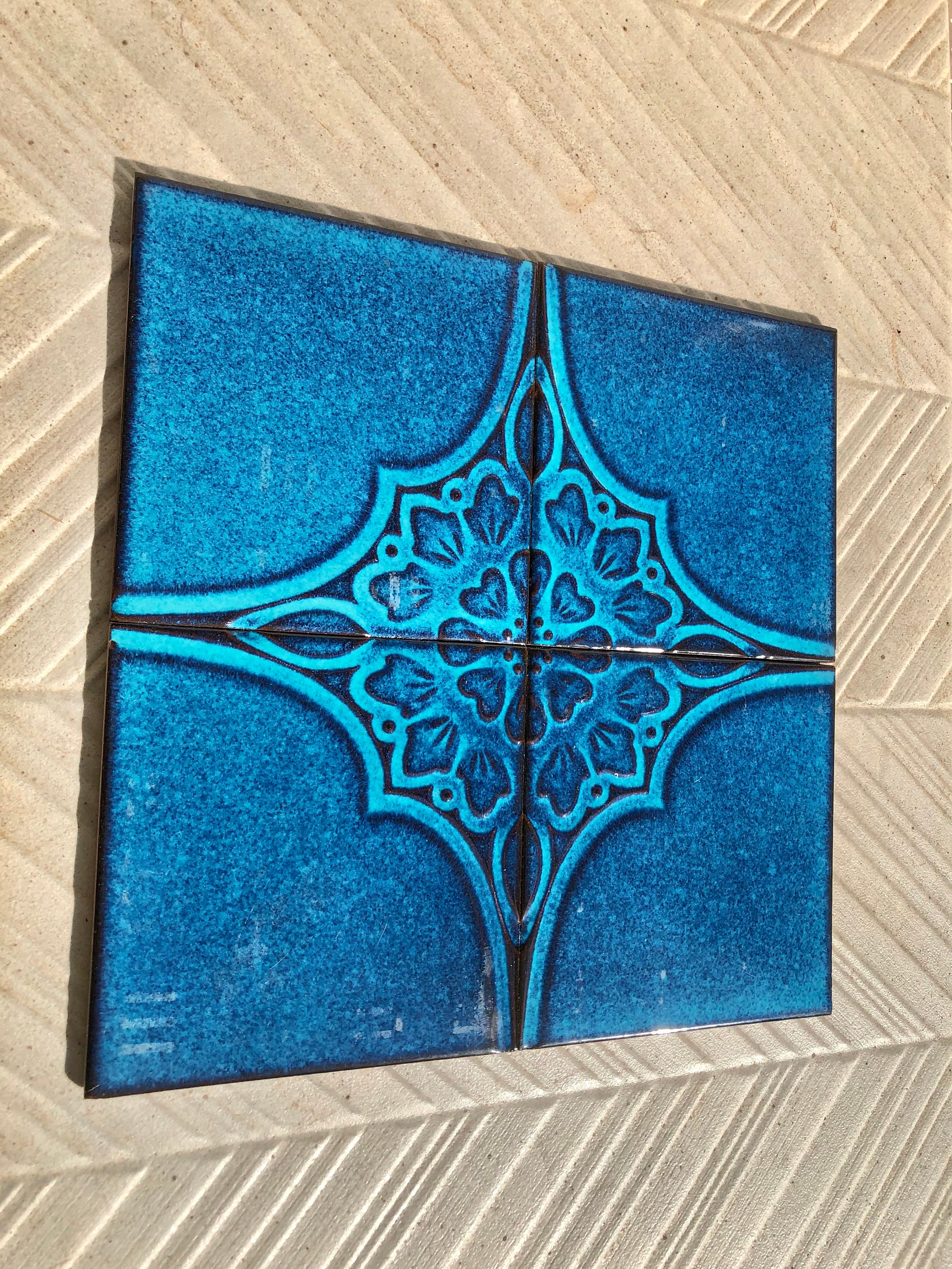 Vintage Tiles From Spain. 4 Pc Mural. 70s Fat Lava Style Blue ...