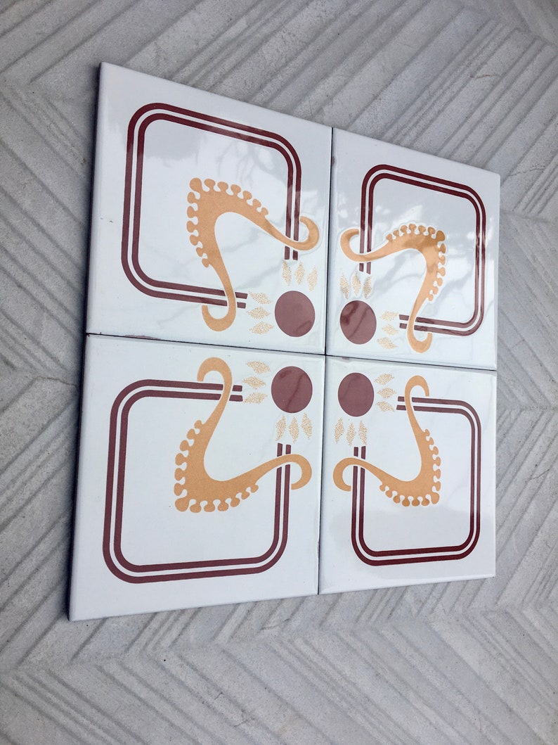 Spanish Vintage Tiles From the 70s. Brown Mustard Yellow. - Etsy