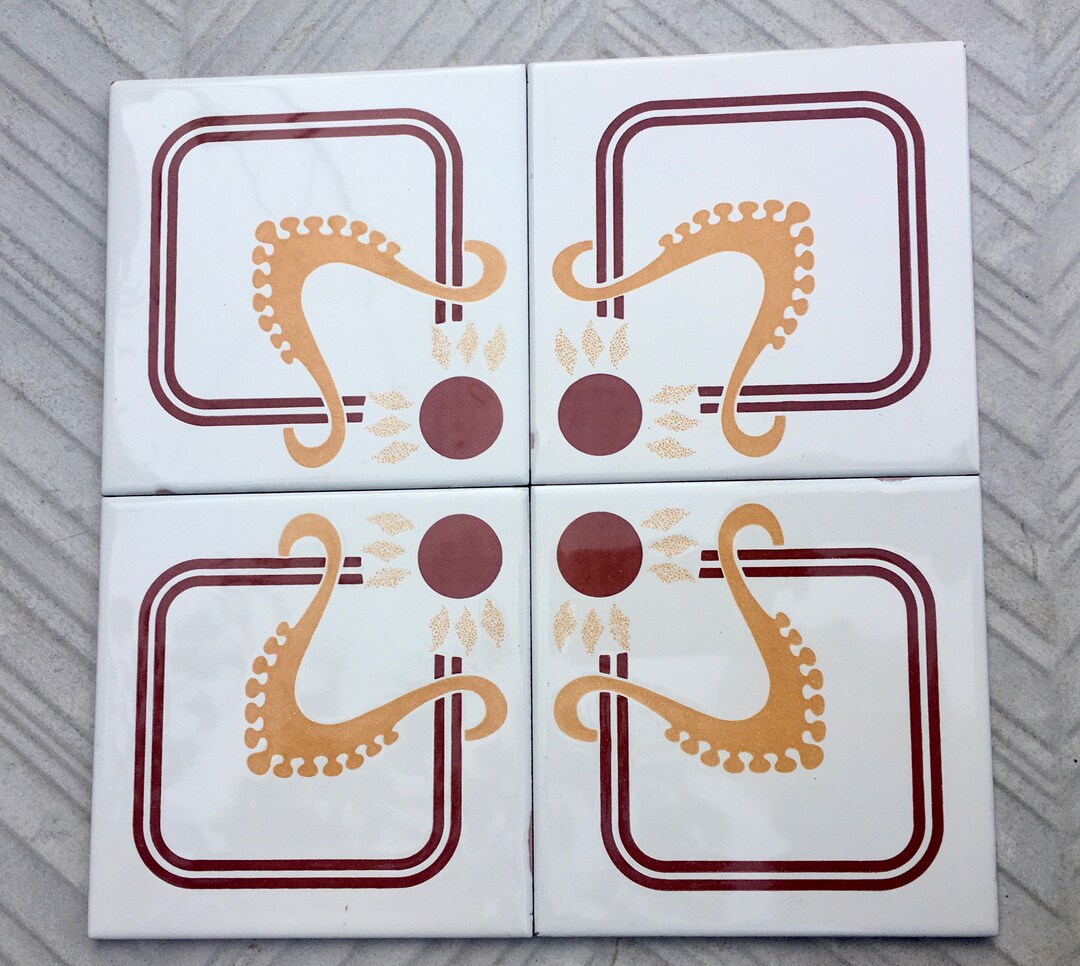 Spanish Vintage Tiles From the 70s. Brown + Mustard Yellow. Geometric ...