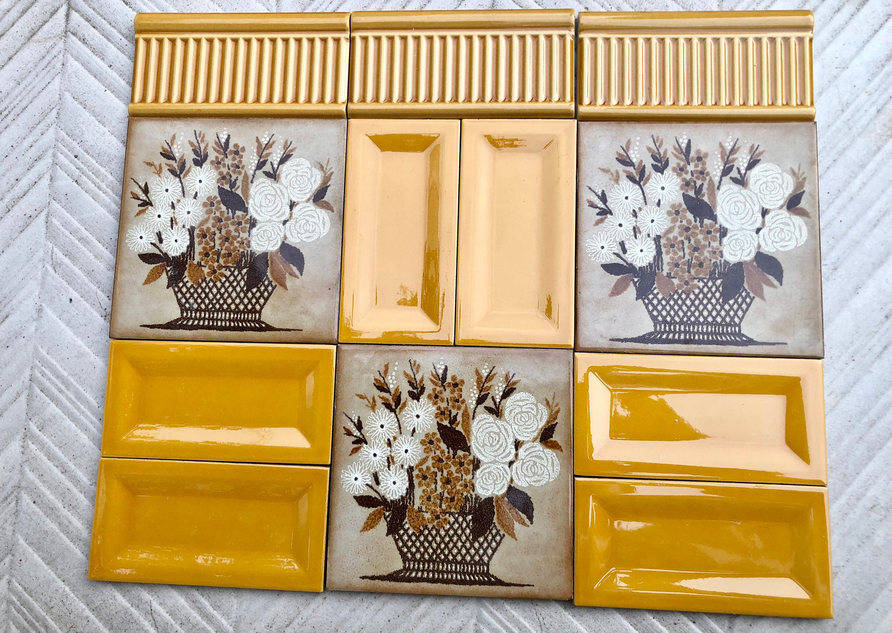 12 Pc Art Nouveau Style Border Tile Set From Spain. Vintage Floral ...