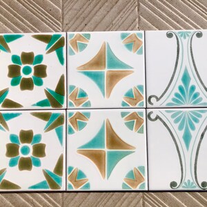 6 Original Vintage 70s Glossy Tiles. Turquoise Blue + Brown Fat Lava ...