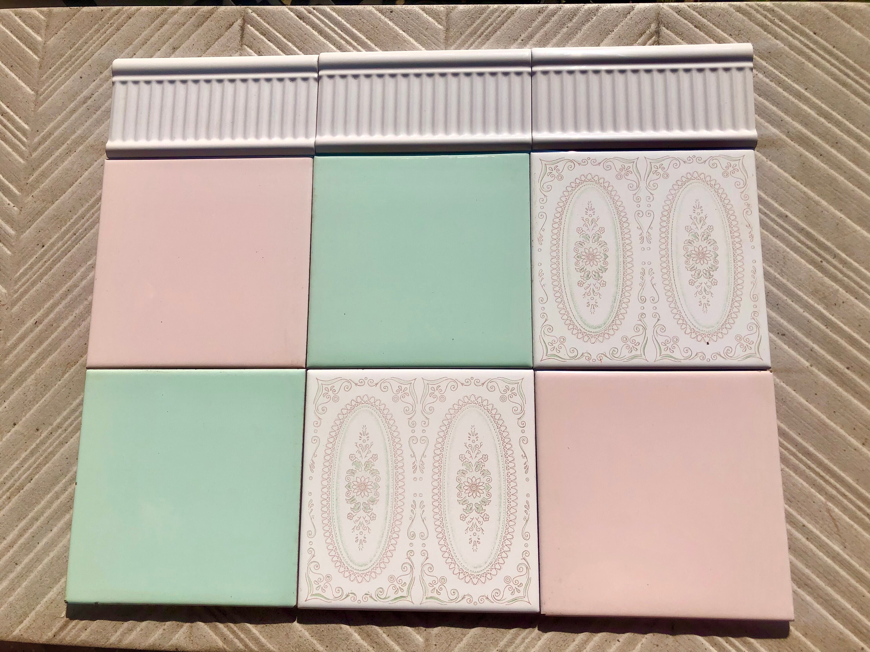 Art Nouveau Style Floral Border Tile Set From Spain. 9 Pcs, 3 Glazed ...