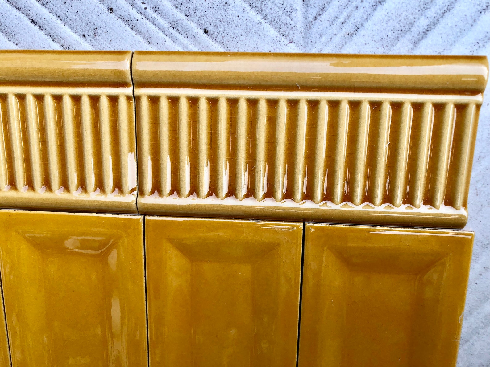 Art Nouveau Style Border Tile Set From Spain. 15 Yellow Glazed Vintage ...
