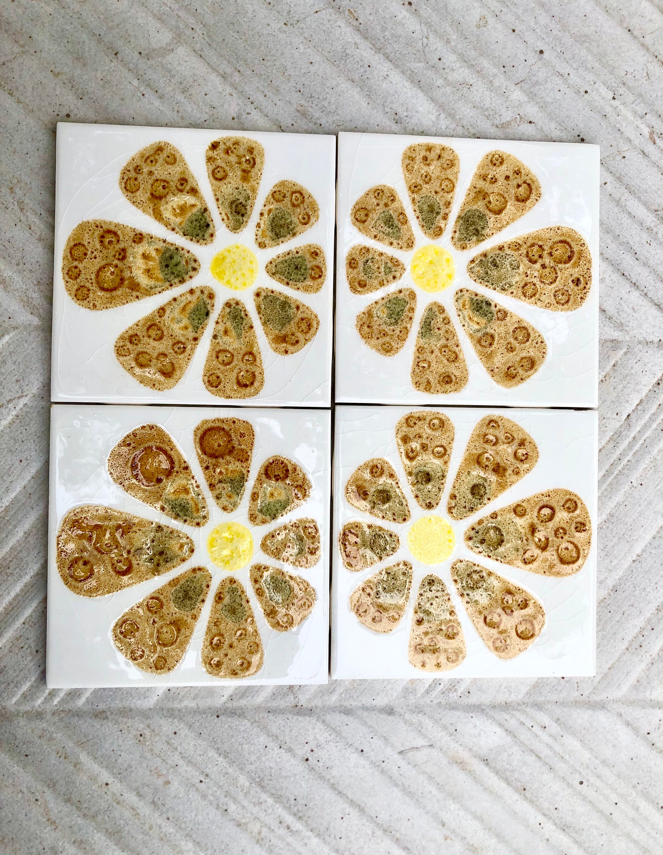 Vintage Ochre, Yellow, Orange Glazed Retro Tiles. UNUSED MCM Fat Lava ...