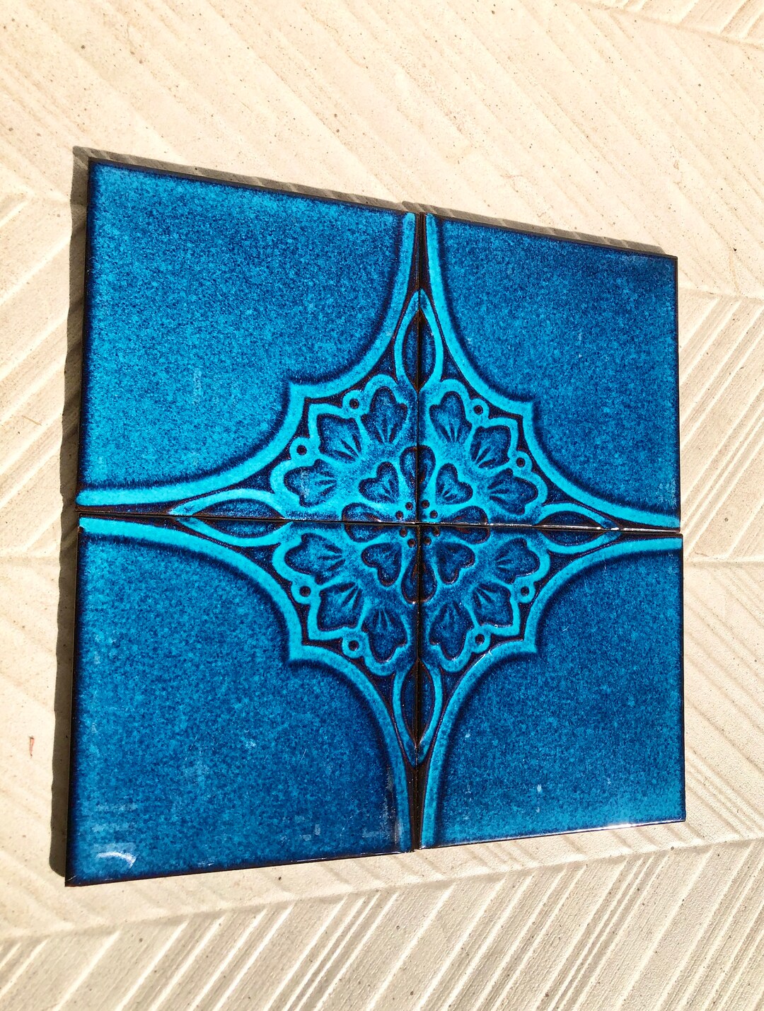 Vintage Tiles From Spain. 4 Pc Mural. 70s Fat Lava Style Blue ...