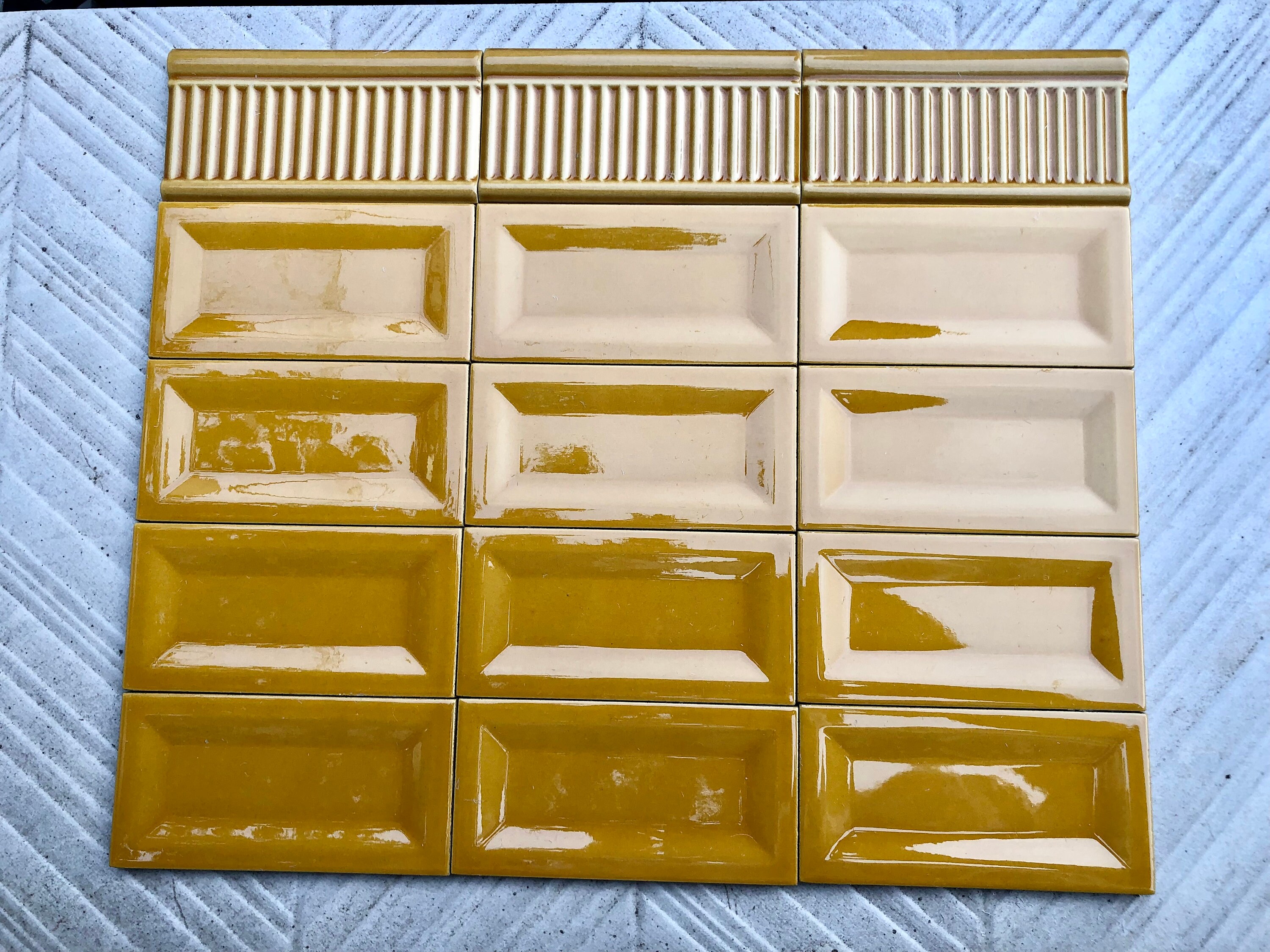Art Nouveau Style Border Tile Set From Spain. 15 Yellow Glazed Vintage ...