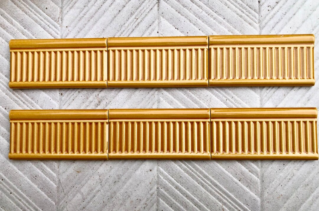 6 Yellow Art Nouveau Style Border Tiles. Glazed NEW Ceramic Embossed ...