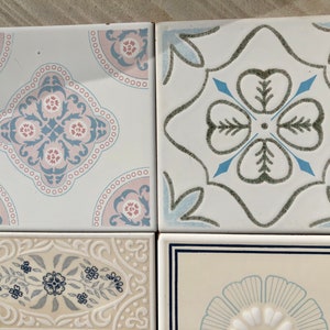 9 Spanish Vintage Tiles From the 60s - 70s. Blue Floral Tiles. MCM ...