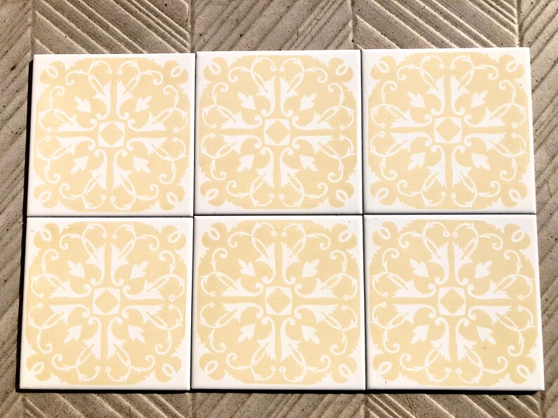 60s 70s Vintage Geometric Tiles, UNUSED. 6 Pc Set Soft Yellow, Pop Art ...