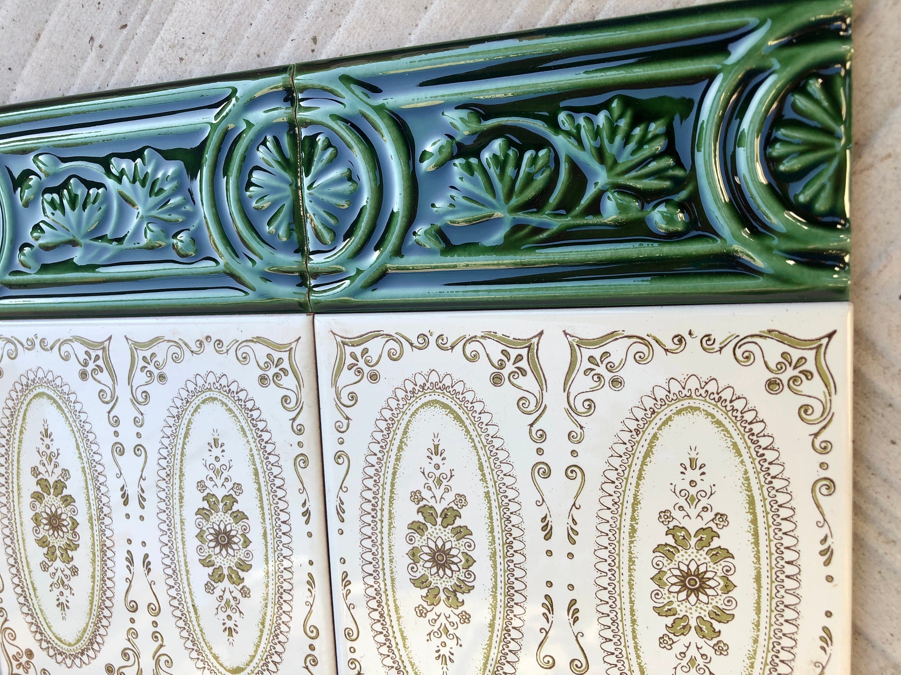 Art Nouveau Style Floral Border Tile Set From Spain. 8 Pcs, 4 Glazed ...