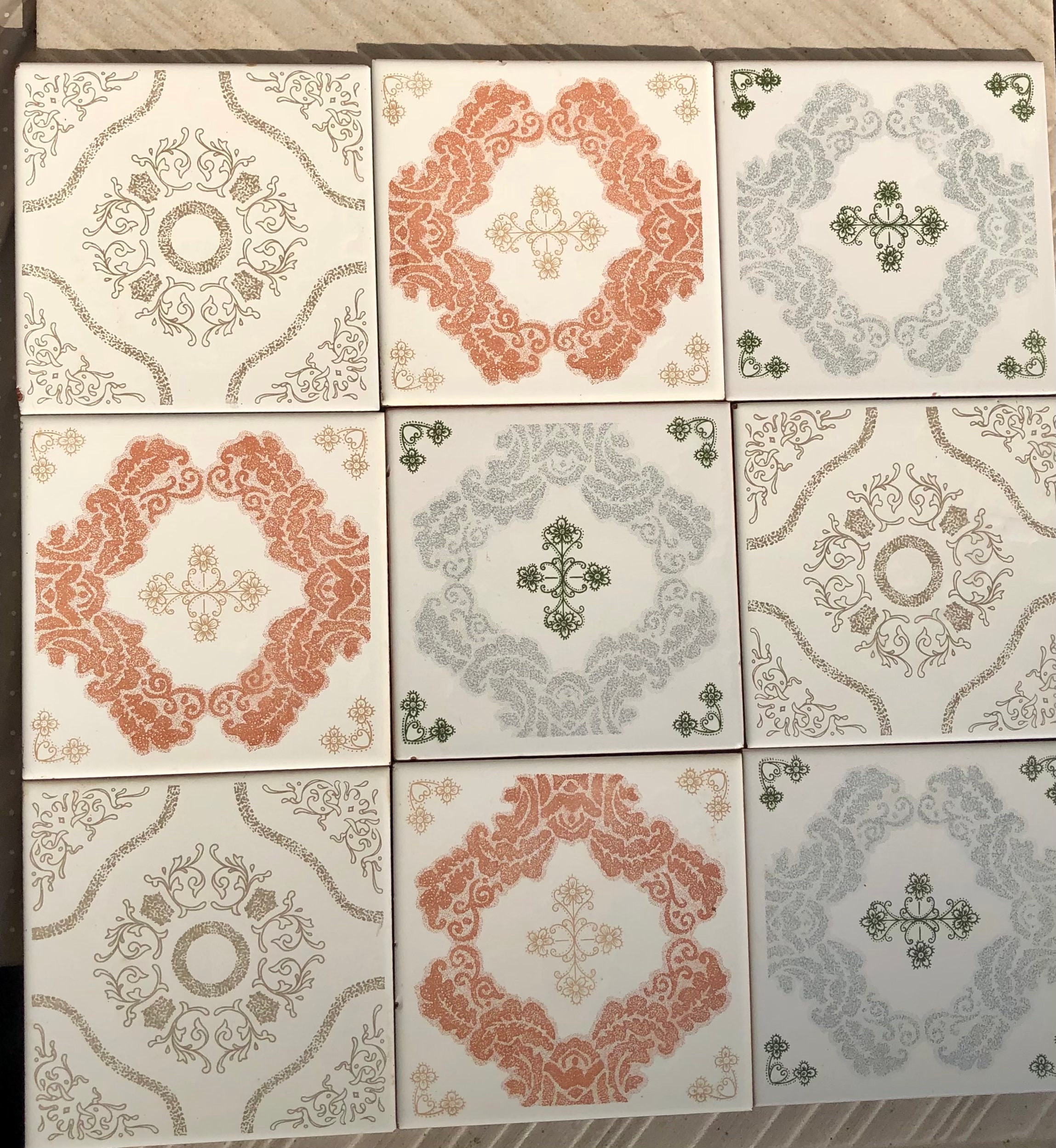 Spanish 60s 70s Pink Tiles. 9 Pc Set. Vintage UNUSED Mid Century Floral ...