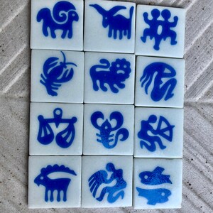 Vintage ZODIAC Signs Glass Tiles. 70s Retro Horoscope Small Tiles in ...