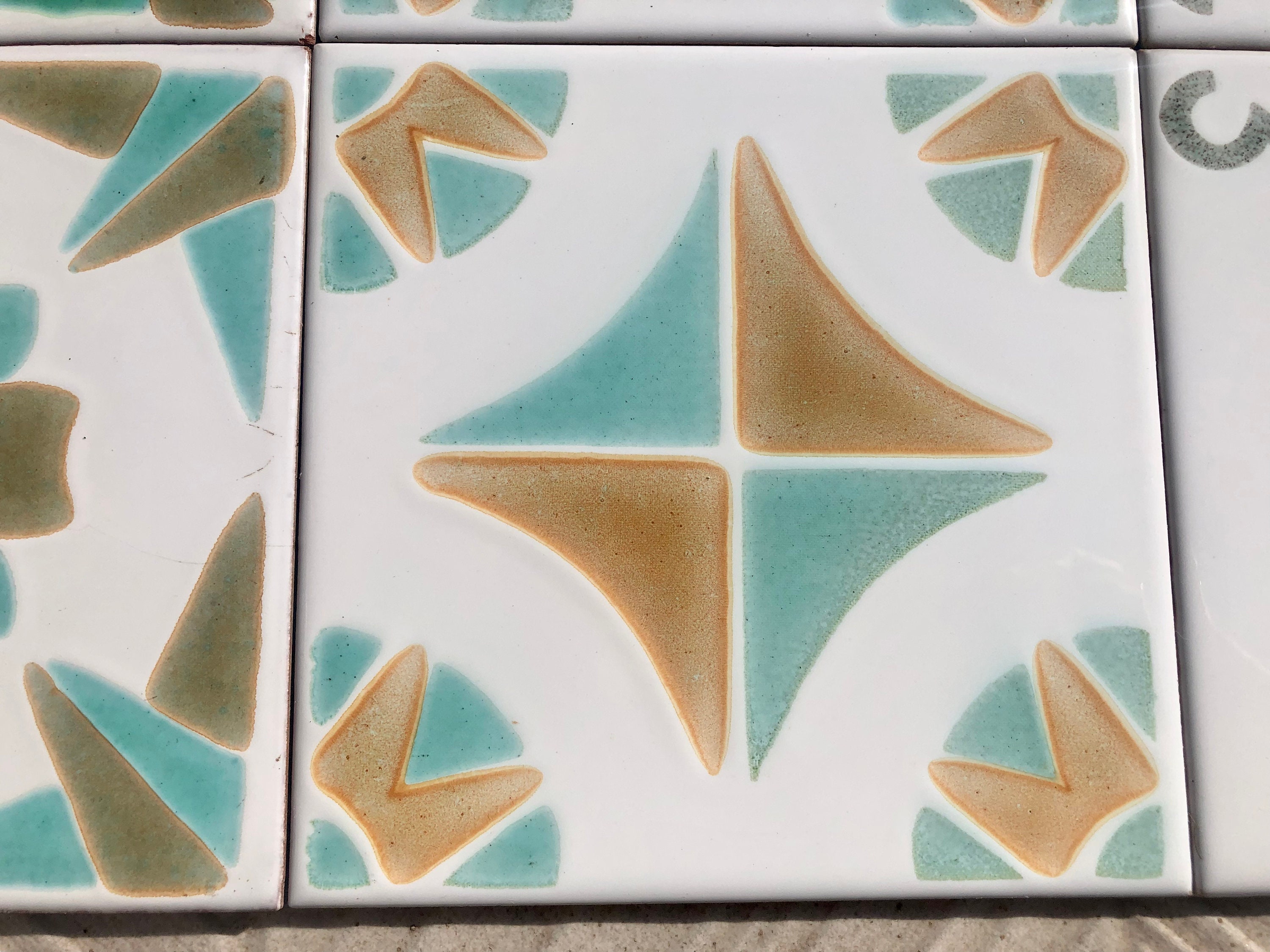 6 Original Vintage 70s Glossy Tiles. Turquoise Blue Brown Fat Lava ...