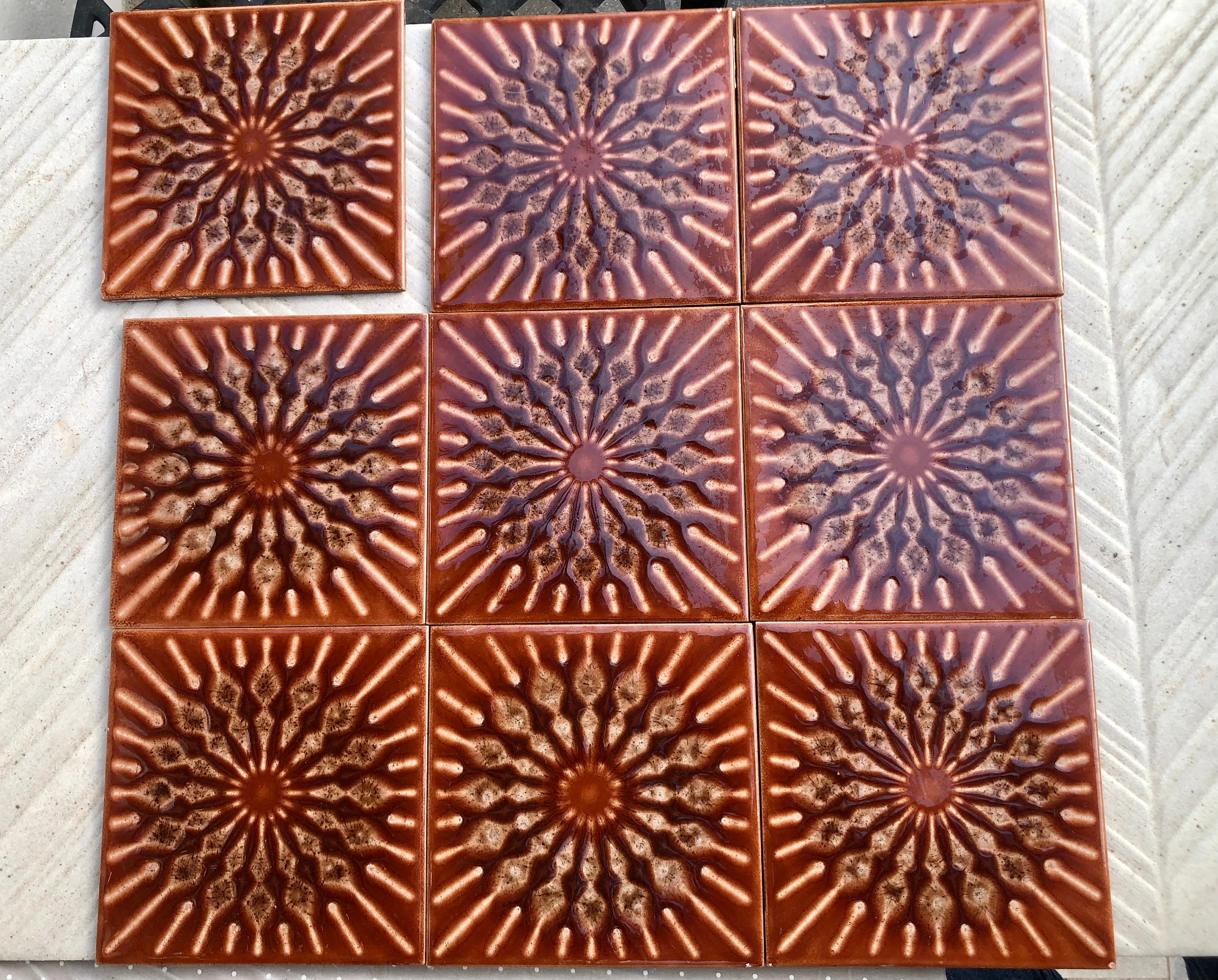 Spanish Vintage Glazed Terracotta BROWN 70s Tiles.9 Pc. Fat Lava NOS ...