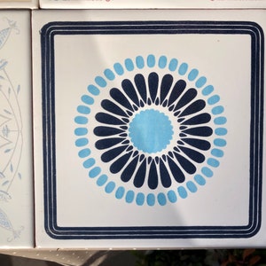 9 Spanish Vintage Tiles From the 60s - 70s. Blue Floral Tiles. MCM ...