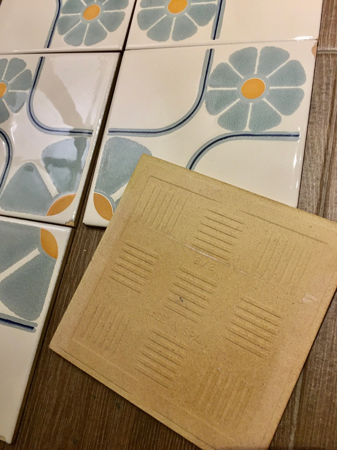 70s Spanish vintage tile mural. Mid century groovy flower | Etsy