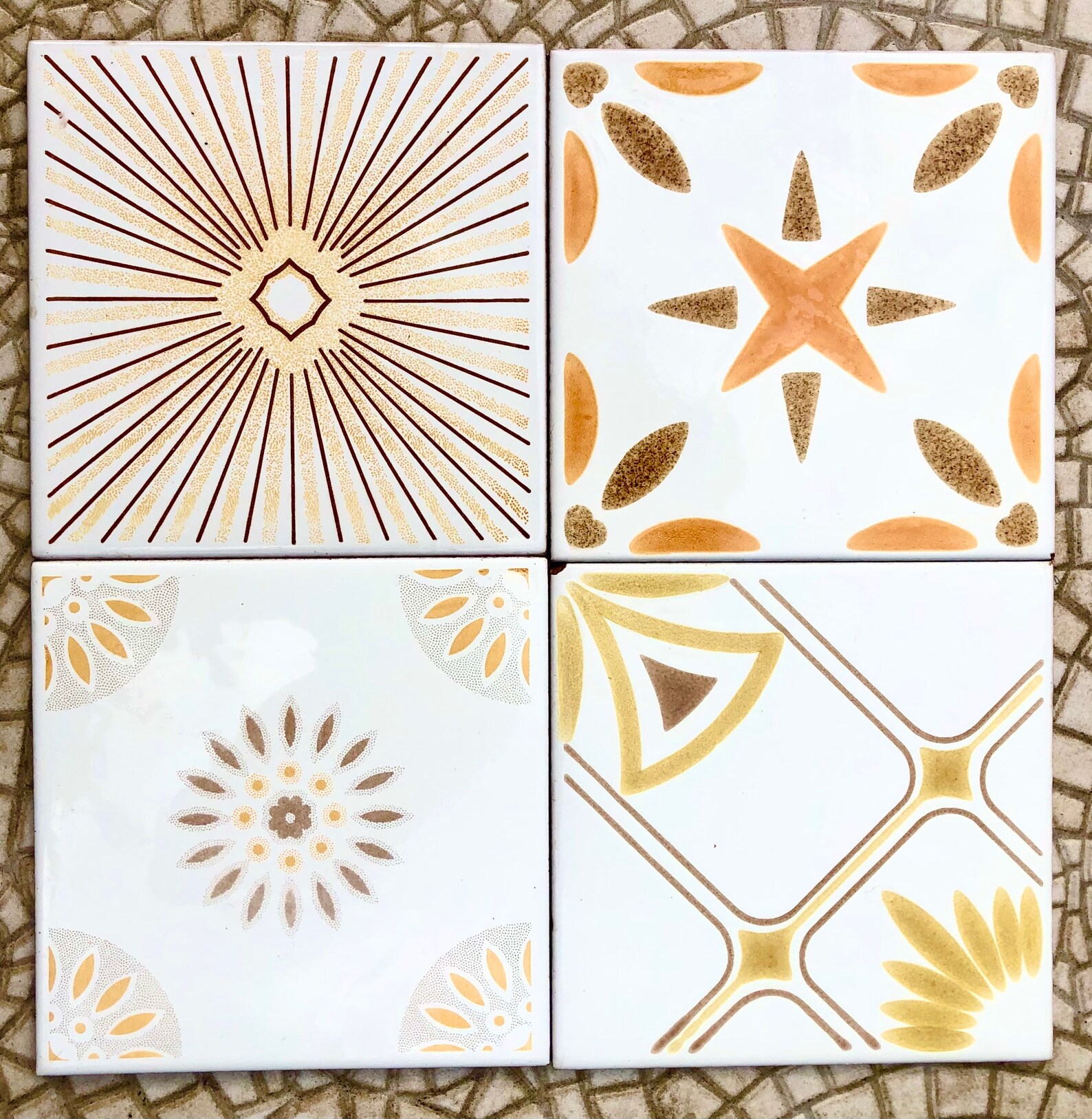 60s 70s Vintage Sunray Geometric Tiles in Orange, Yellow, Brown ...