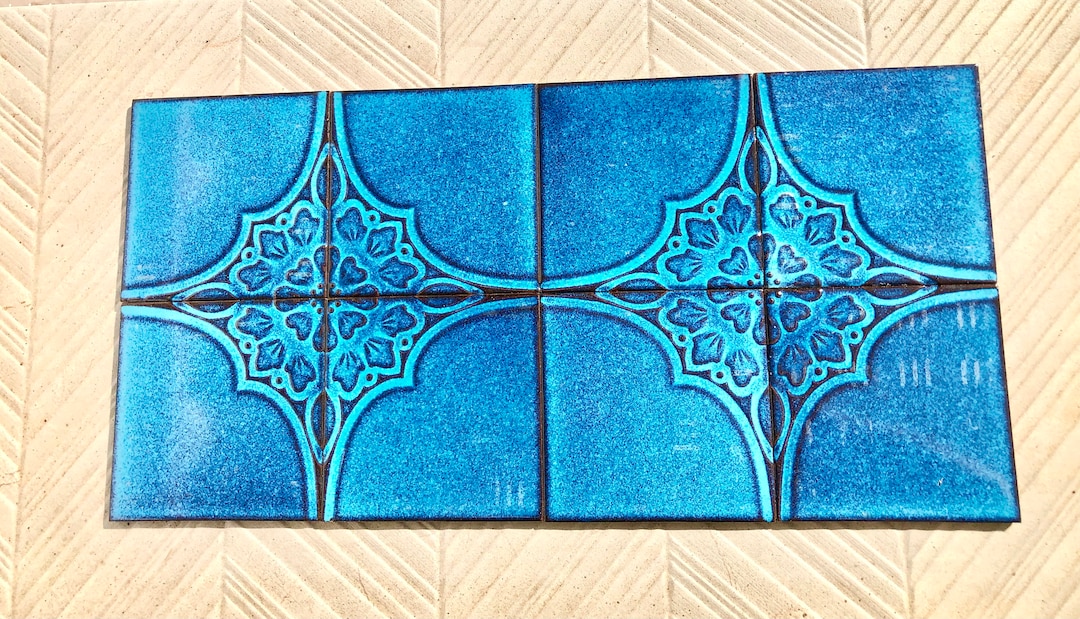 Vintage Tiles From Spain. 8 Pc Mural. 70s Fat Lava Style Blue ...