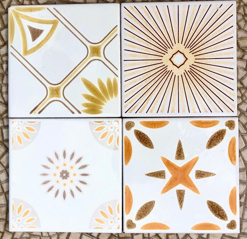 60s 70s Vintage Sunray Geometric Tiles in Orange, Yellow, Brown ...