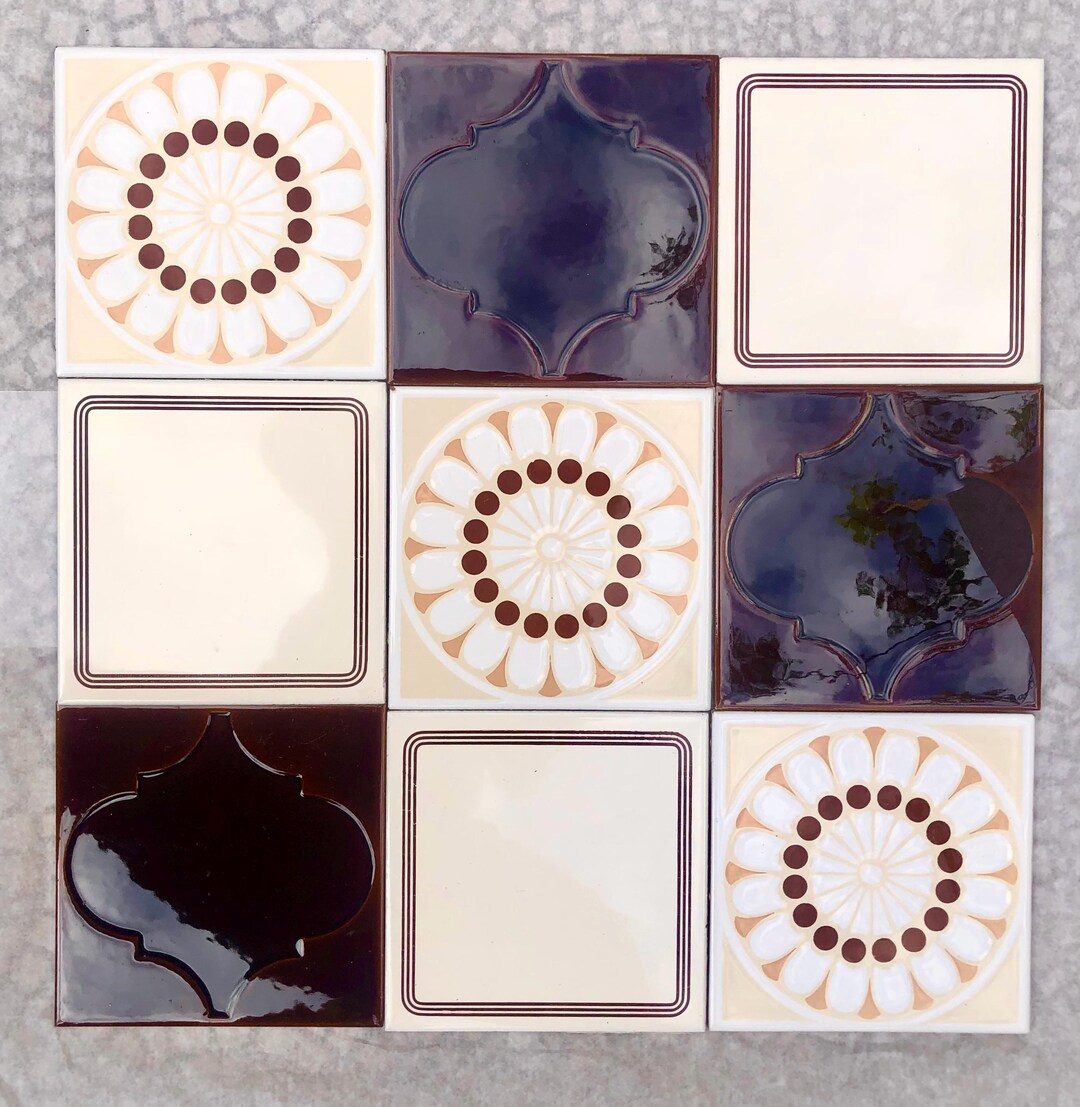 9 Spanish Vintage Tiles. 60s - 70s Brown + Orange Pop Art Tiles. MCM ...