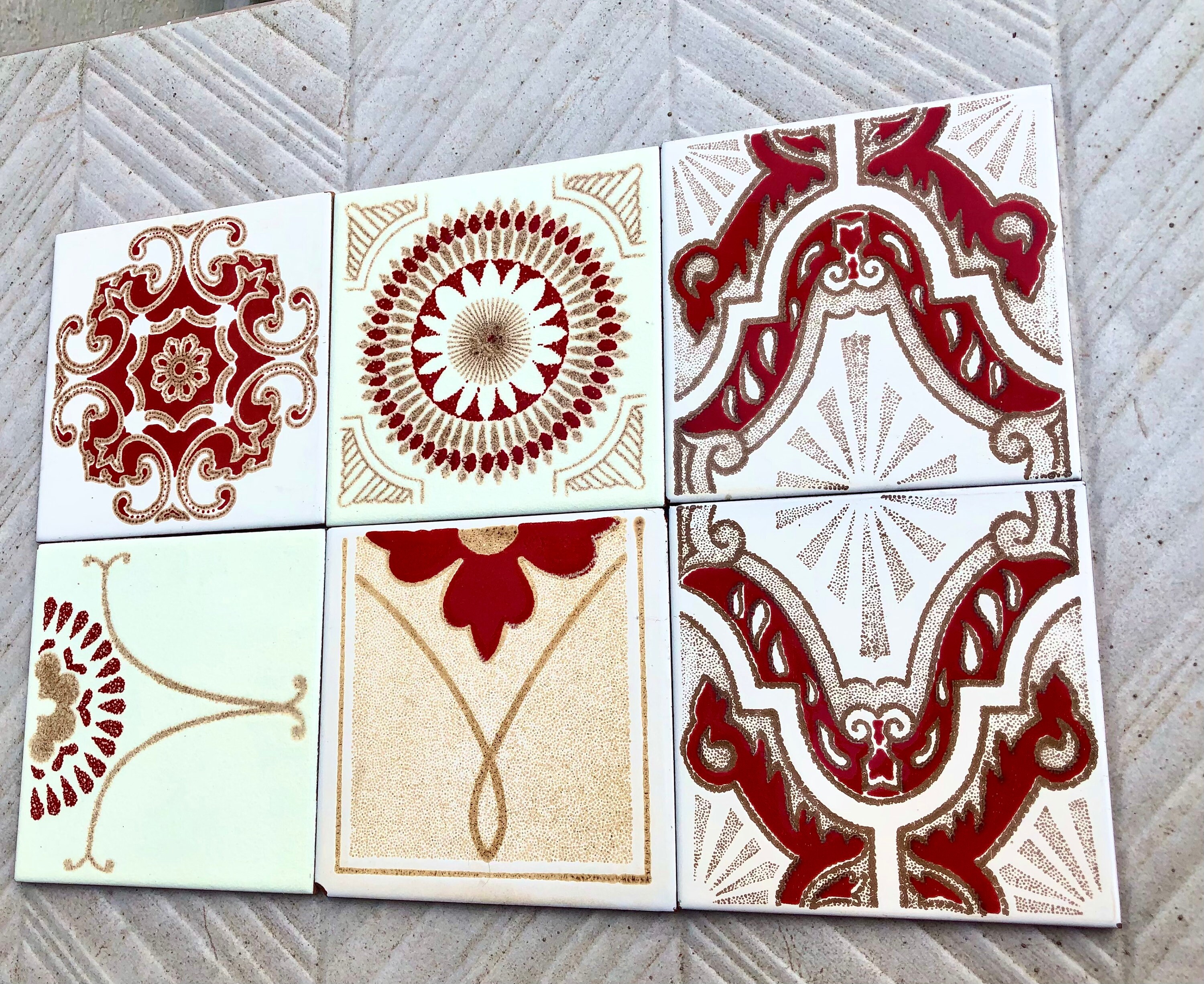 6 Spanish 70s Vintage Tiles. Mid Century Red,brown Geometric Fat Lava ...