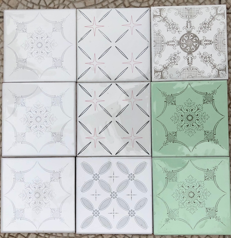 60s 70s Vintage Atomic Tiles, UNUSED. 9 Pc Set Mint,pink, Gray + White ...