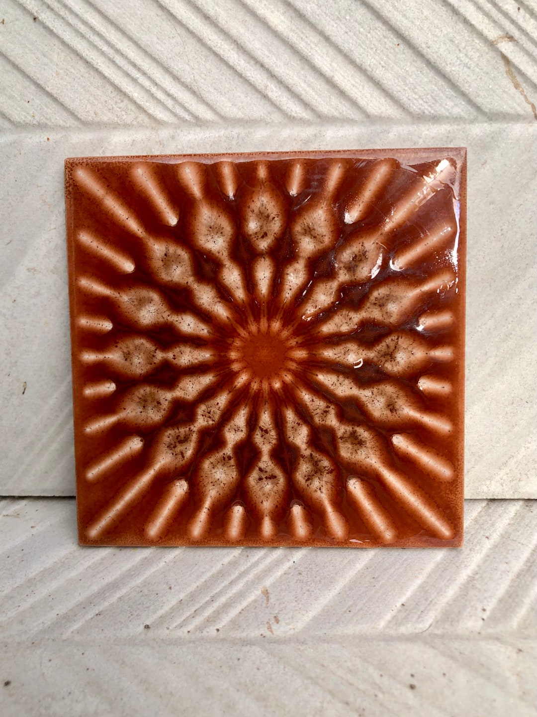 Spanish Vintage Glazed Terracotta BROWN 70s Tiles.4 Pc. Fat Lava NOS ...