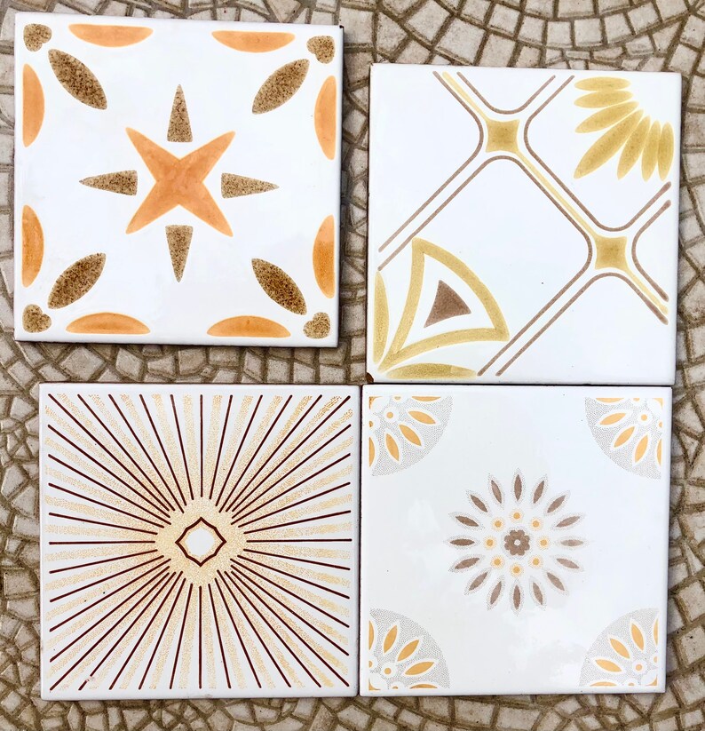 60s 70s Vintage Sunray Geometric Tiles in Orange, Yellow, Brown ...